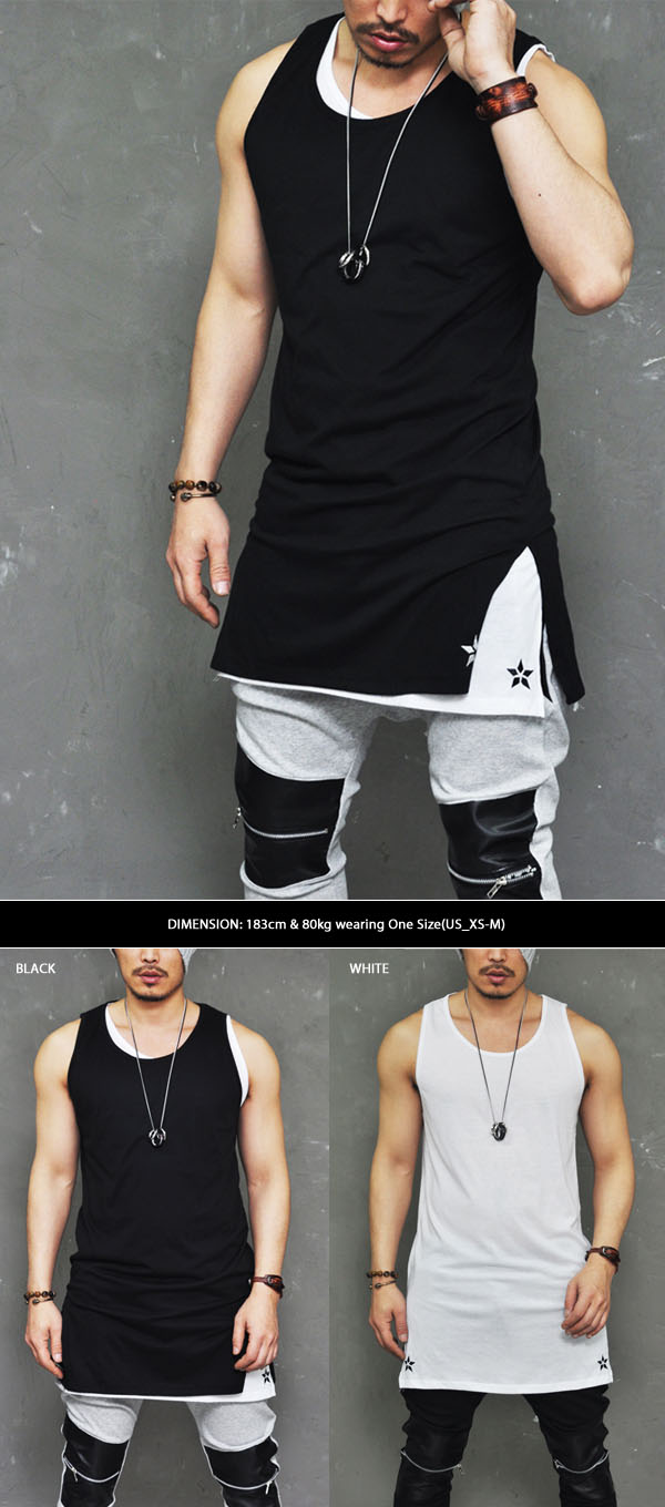 Tops :: Tanks :: Last 1) Double Star Embroidery Extended Long Tank-Tank ...
