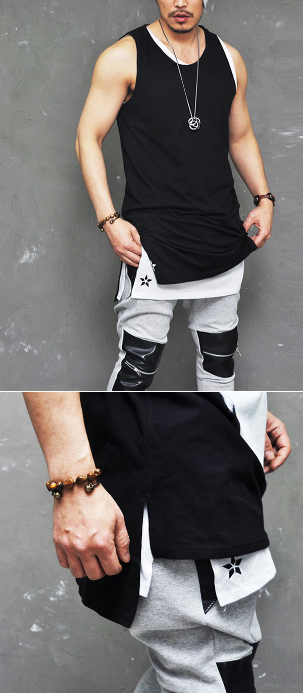 Tops :: Tanks :: Last 1) Double Star Embroidery Extended Long Tank-Tank ...