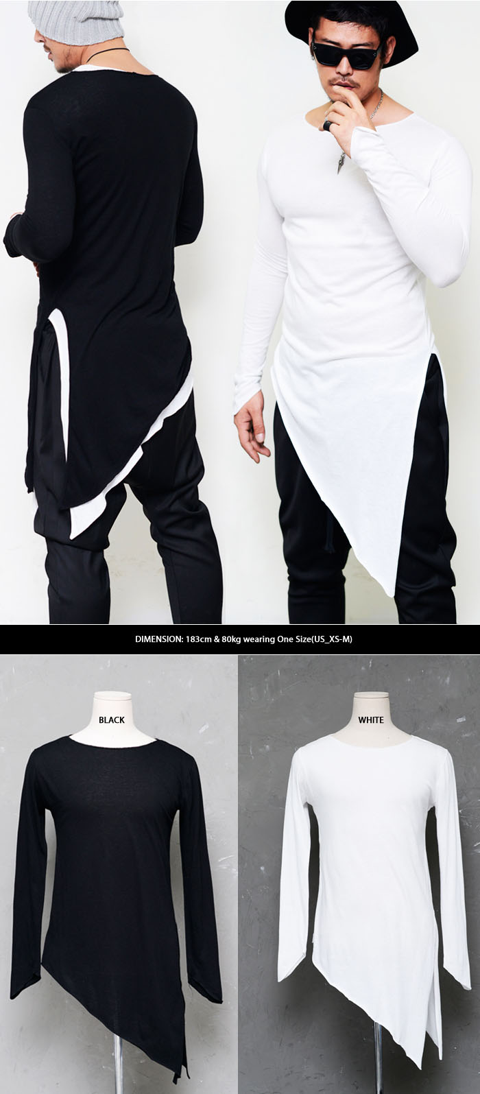 Tops :: Tees :: Sharp Diagonal Cut Triangle Cuff Round-Tee 405 ...