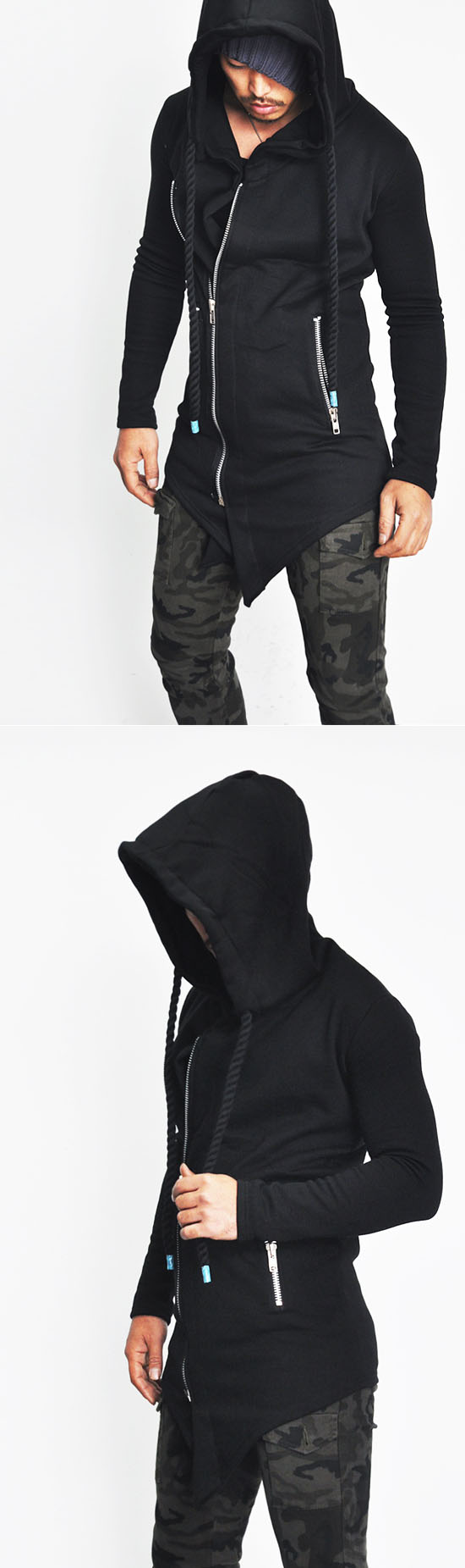 Tops :: Hoodies :: Diagonal Cut Big Hood Rope Jacket-Hoodie 48 ...