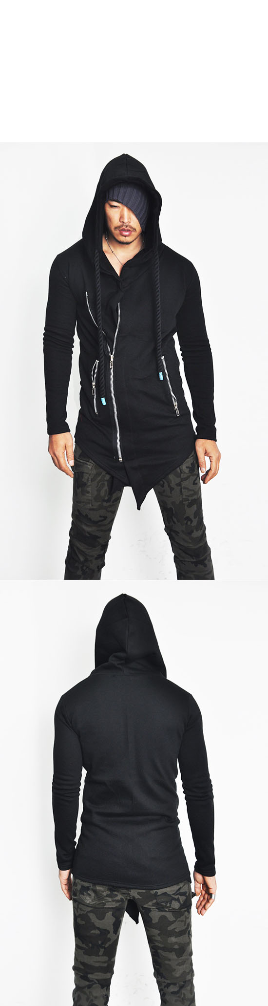 Tops :: Hoodies :: Diagonal Cut Big Hood Rope Jacket-Hoodie 48 ...