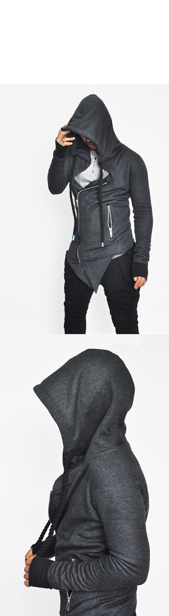 Tops :: Hoodies :: Diagonal Cut Big Hood Rope Jacket-Hoodie 48 ...