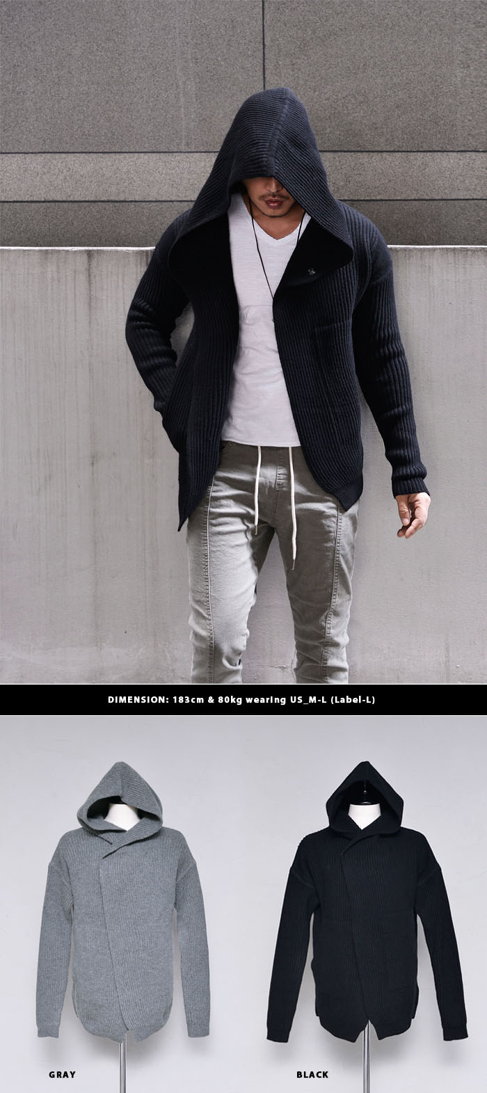 Outerwear :: Jackets :: Wrap Hood Wool Sweater-Jacket 376 - GUYLOOK Men ...