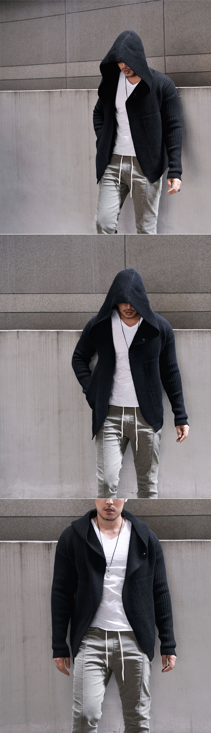 Outerwear :: Jackets :: Wrap Hood Wool Sweater-Jacket 376 - GUYLOOK Men ...