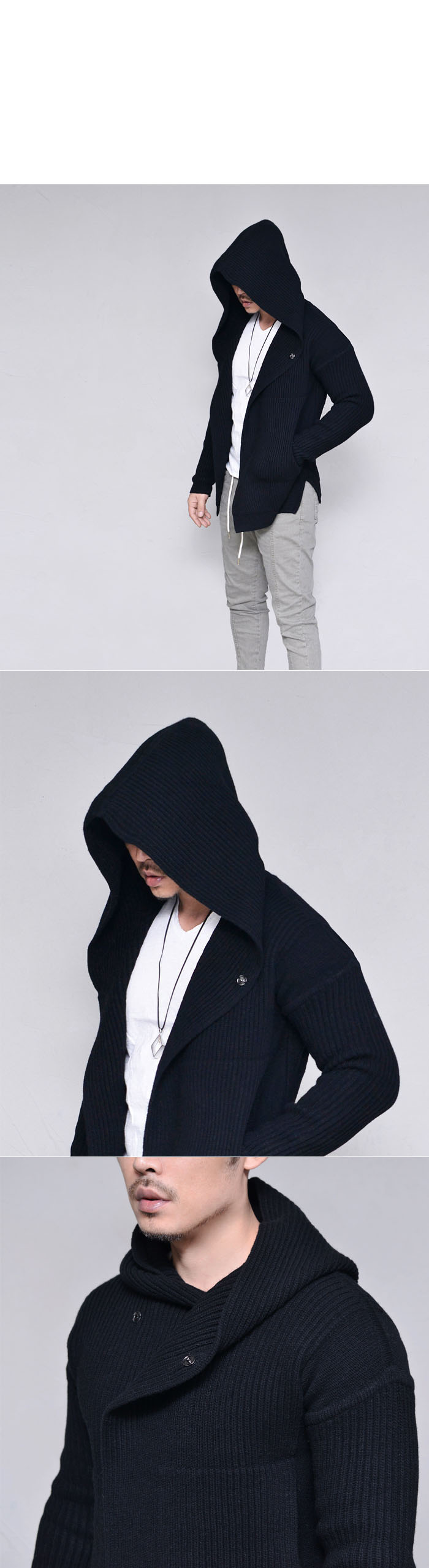 Outerwear :: Jackets :: Wrap Hood Wool Sweater-Jacket 376 - GUYLOOK Men ...
