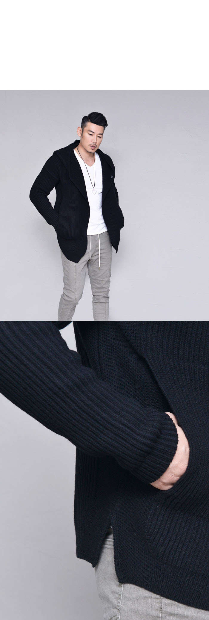Outerwear :: Jackets :: Wrap Hood Wool Sweater-Jacket 376 - GUYLOOK Men ...