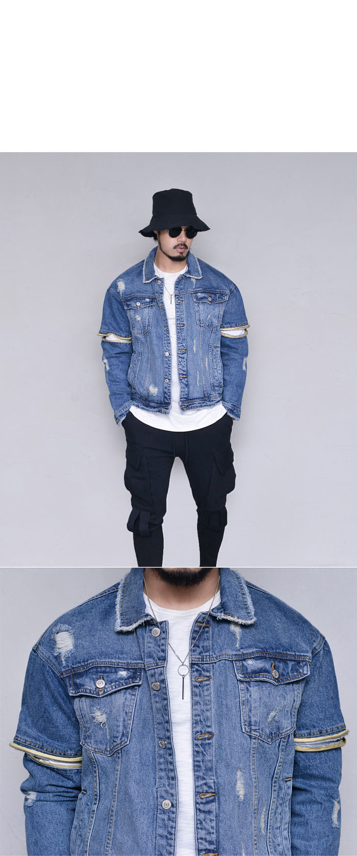 Outerwear :: Jackets :: Vintage Zip Arm Swag Denim-Jacket 393 - GUYLOOK ...
