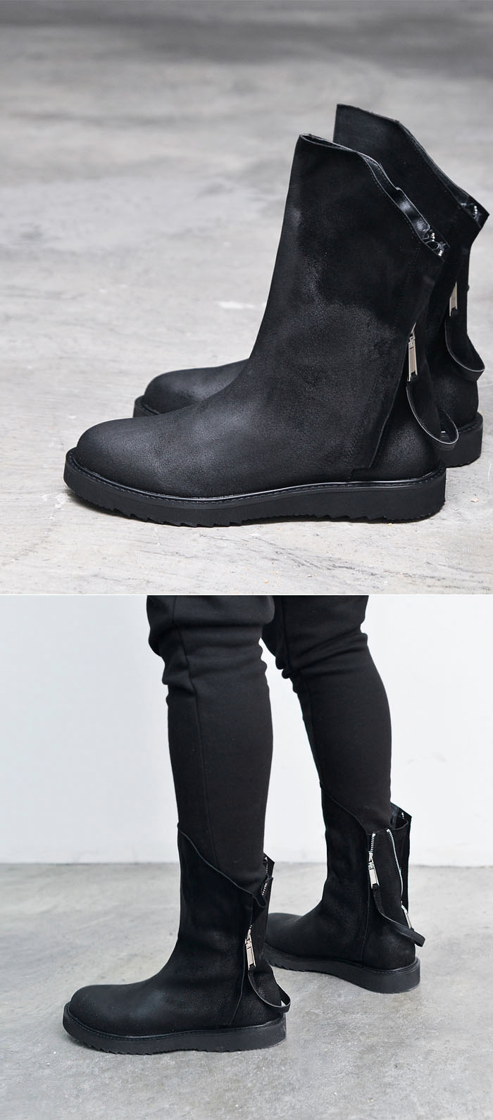 Shoes :: Avant-garde Wax Coated Suede Zipper Boots-Shoes 366 - GUYLOOK ...