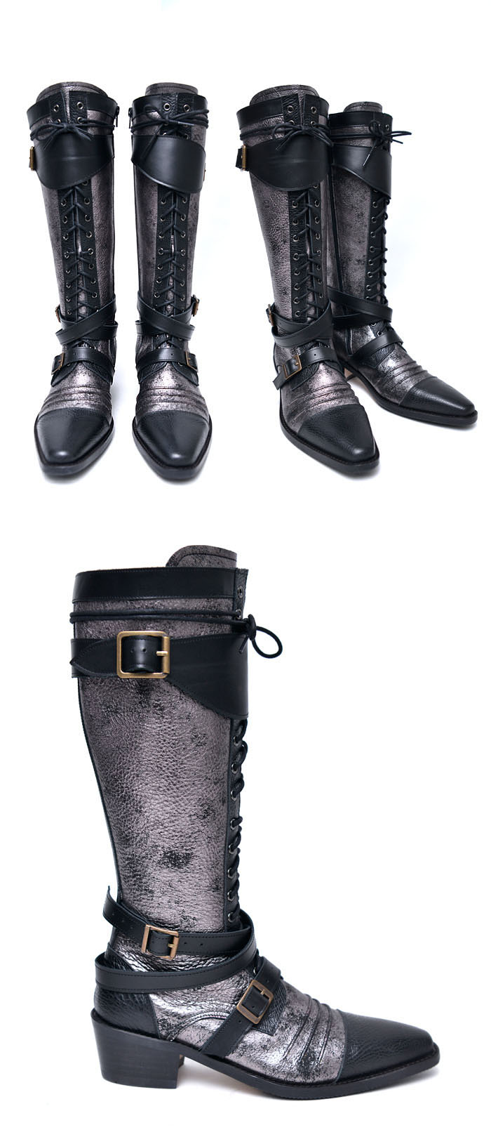 Shoes :: Boots :: Silver Crack Vampire Biker Long Boots-Shoes 595 ...