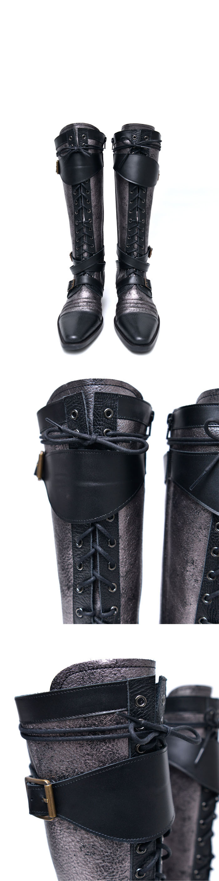 Shoes :: Boots :: Silver Crack Vampire Biker Long Boots-Shoes 595 ...