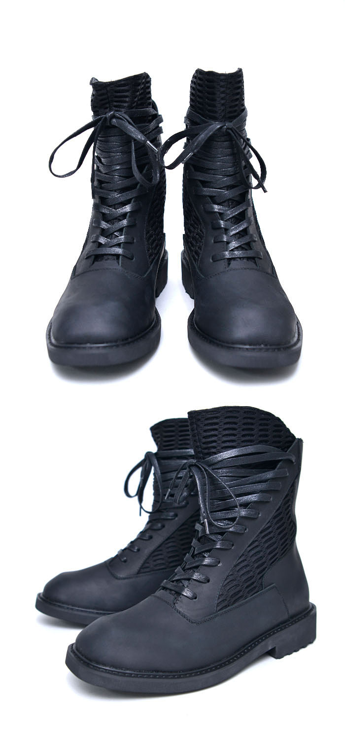 Shoes :: Boots :: Matt Black Leather Mesh Boots-Shoes 604 - GUYLOOK Men ...