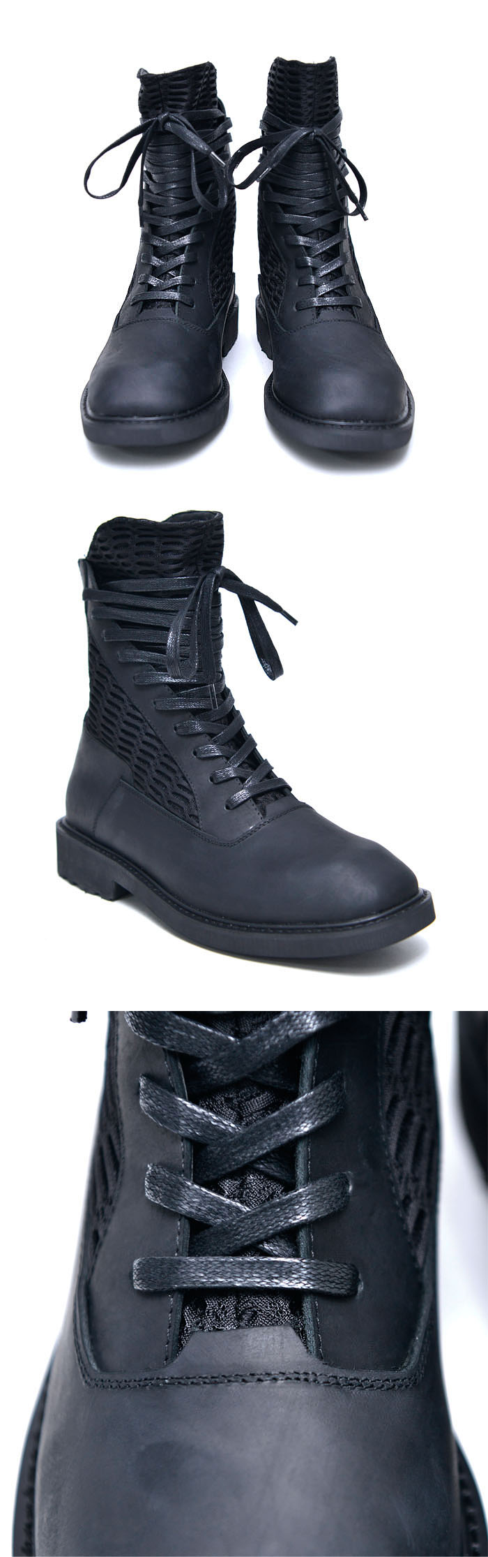 Shoes :: Boots :: Matt Black Leather Mesh Boots-Shoes 604 - GUYLOOK Men ...