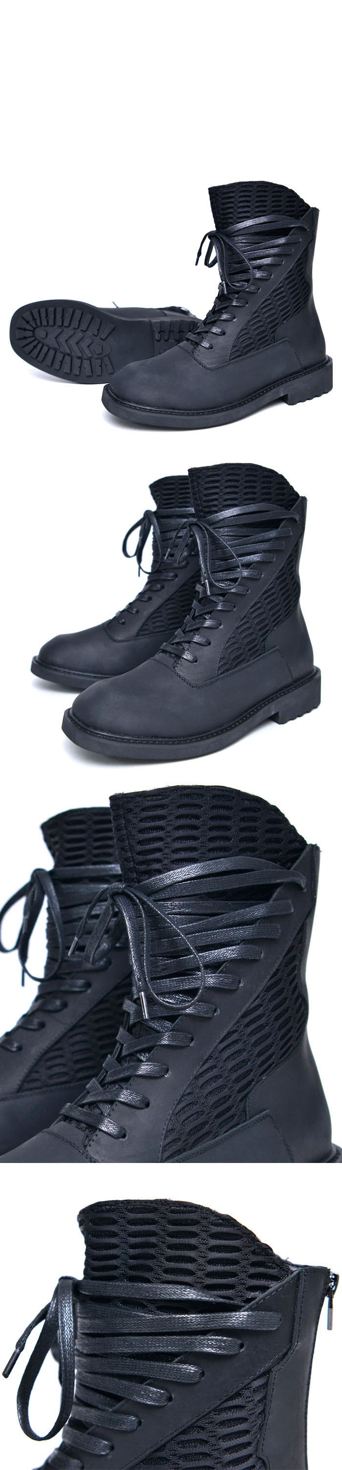 Shoes :: Boots :: Matt Black Leather Mesh Boots-Shoes 604 - GUYLOOK Men ...