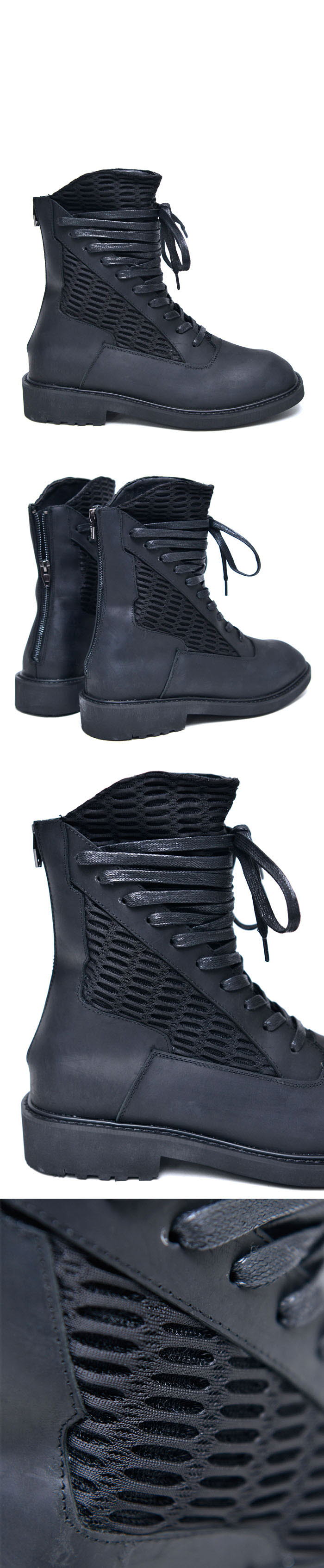 Shoes :: Boots :: Matt Black Leather Mesh Boots-Shoes 604 - GUYLOOK Men ...
